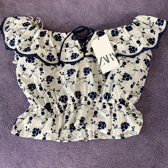 Zara | Tops | Nwtzara Embroidered Ruffle Top | Poshmark